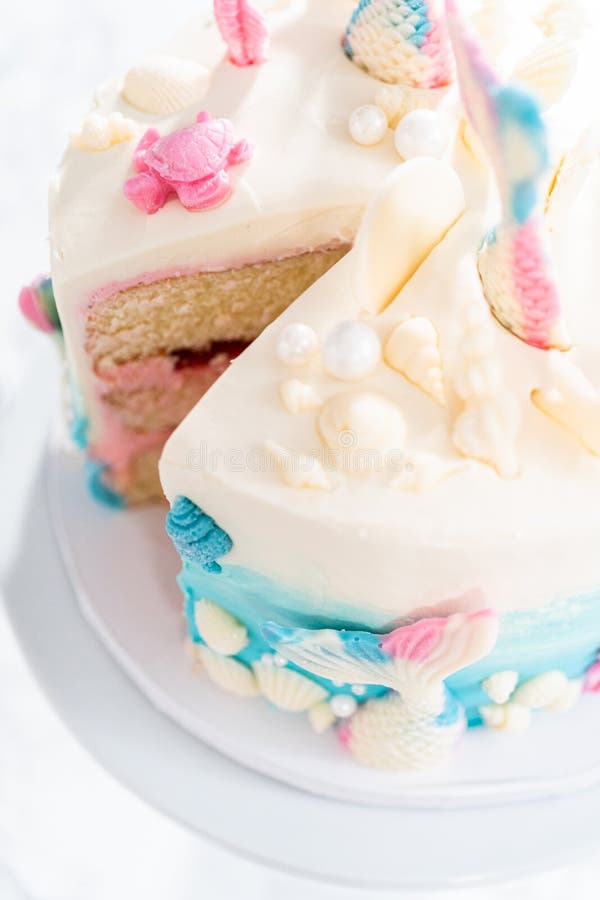 Mermaid Themed 3 Layer Vanilla Cake Stock Photo - Image of pastry ...