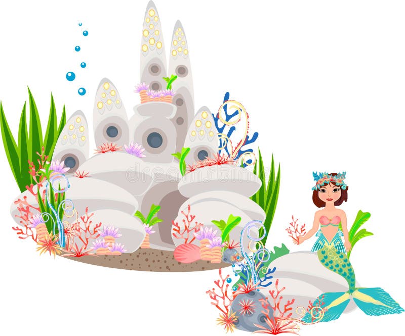 Mermaid and Underwater Castle Stock Vector - Illustration of ocean ...