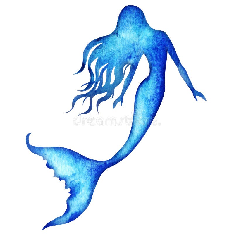 Mermaid Watercolor Silhouette Stock Vector - Illustration of drawing ...
