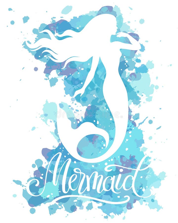 Mermaid, Watercolor Vector Silhouette Illustration Stock Vector ...