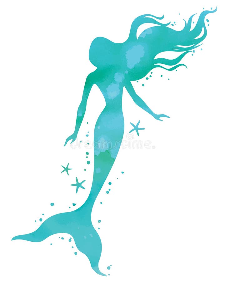 Mermaid, Watercolor Vector Silhouette Illustration Stock Vector ...