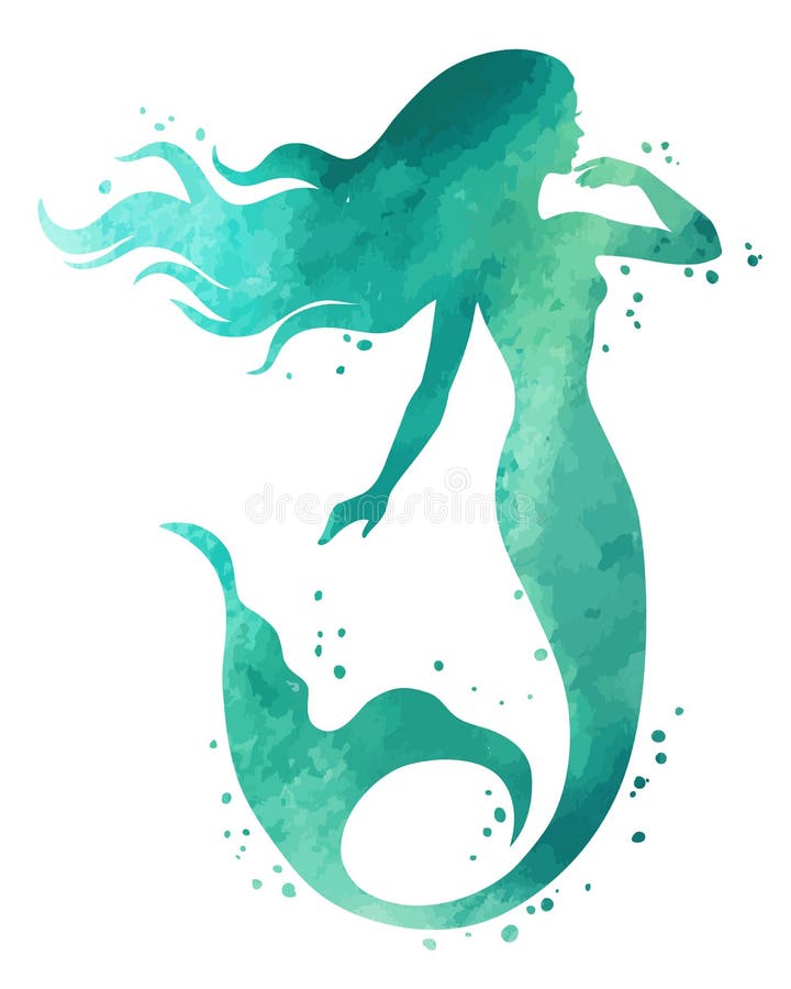 Mermaid, Watercolor Vector Silhouette Illustration Stock Vector ...