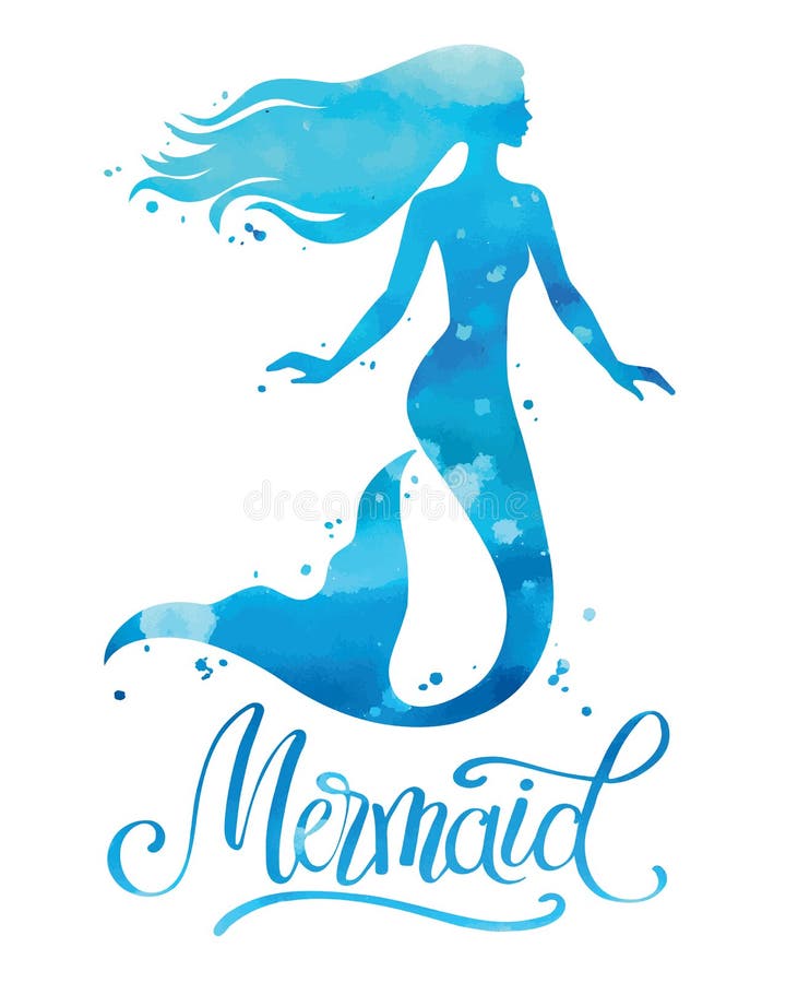 Mermaid, Watercolor Vector Silhouette Illustration Stock Vector ...