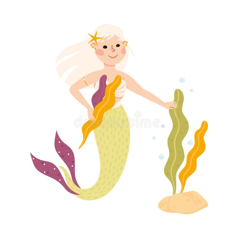 Mermaid With Wavy Hair Floating Underwater Vector Set Stock Vector Illustration Of Swimming