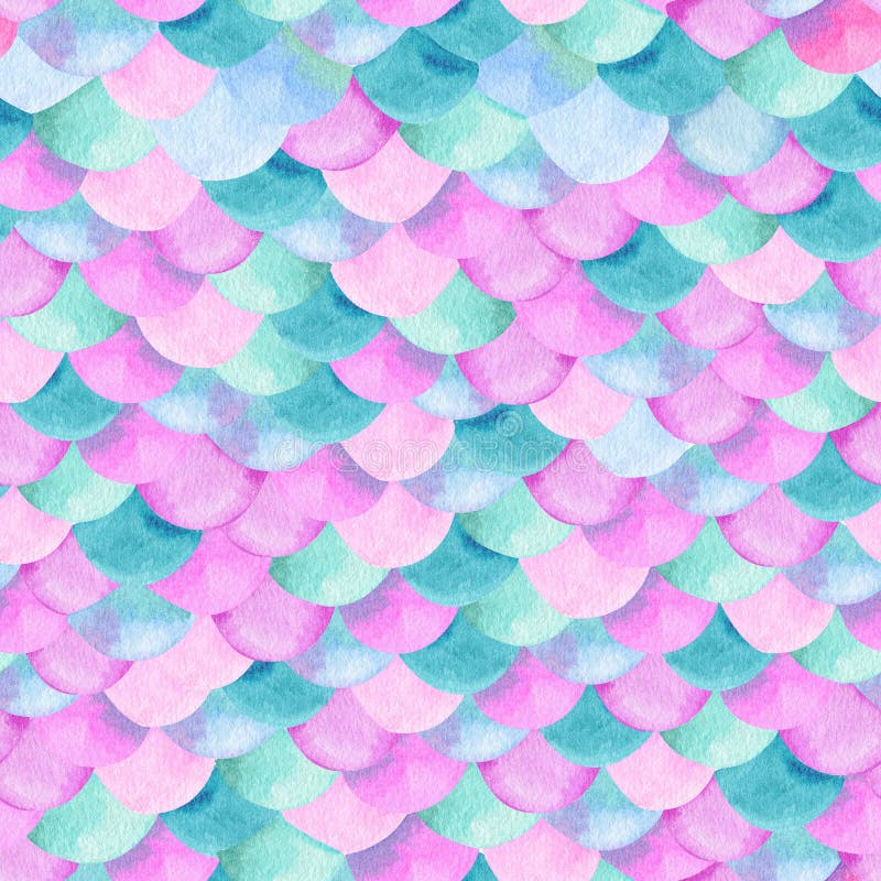 Mermaids Background. Watercolor Illustration, Seamless Pattern Stock ...