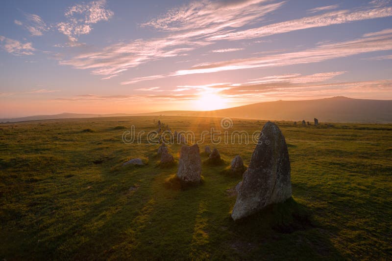 Merrivale Stone Rows & Circles -Devon Uk Stock Photo - Image of ruins ...