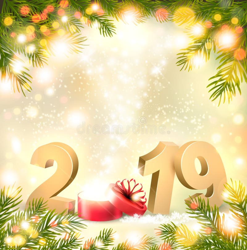 Merry Christmas Background with 2019 and Magic Box. Stock Vector ...