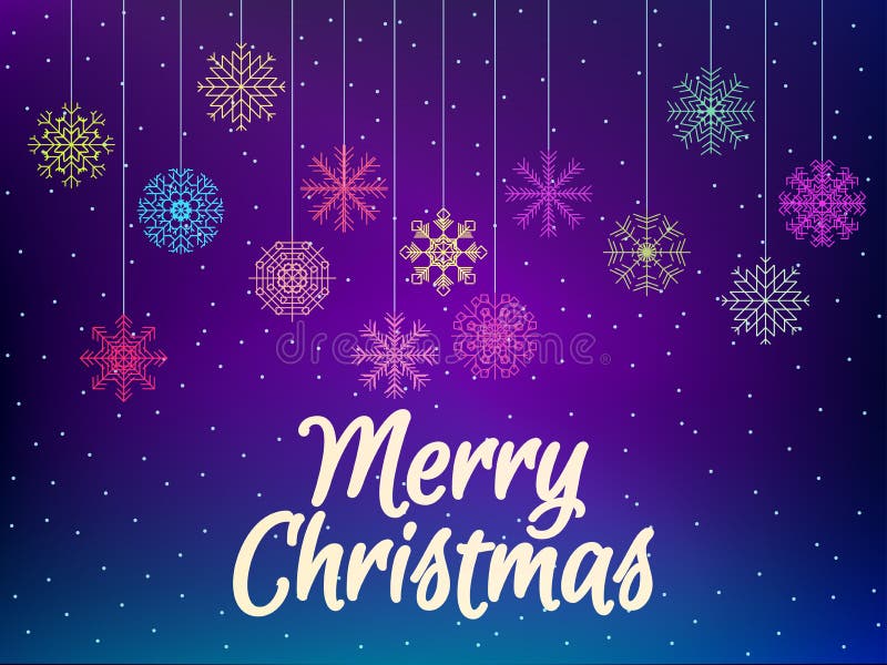 Merry Christmas. Background with Multi-colored Snowflakes. Hanging ...