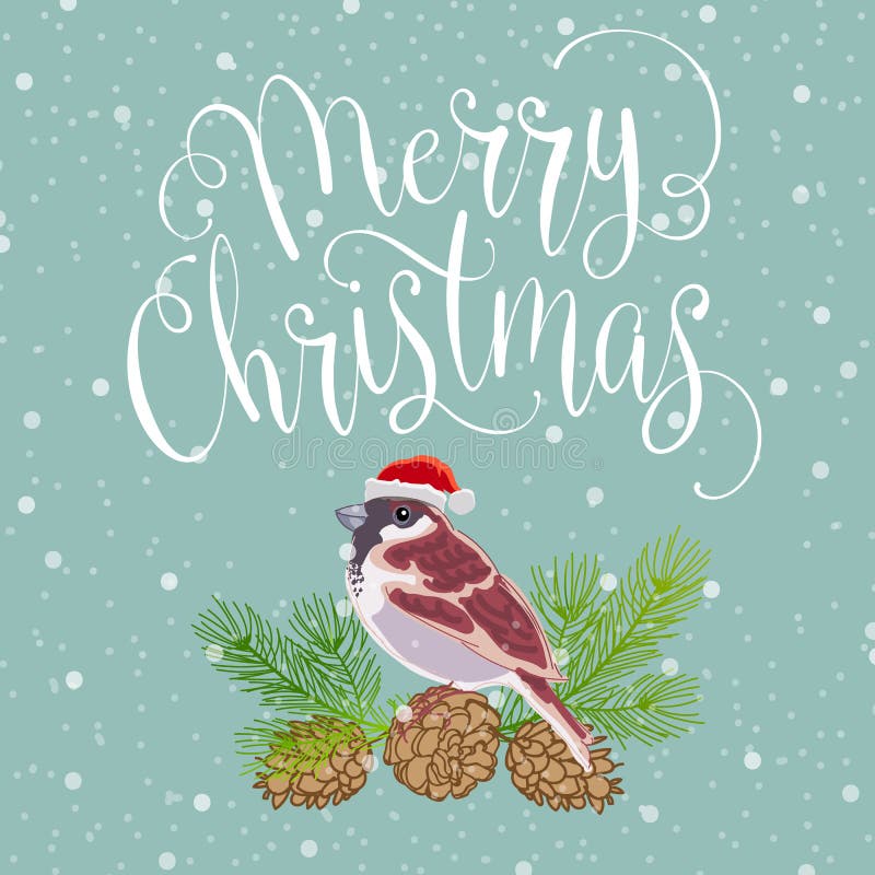 Merry christmas with bird stock vector. Illustration of poster - 97812628
