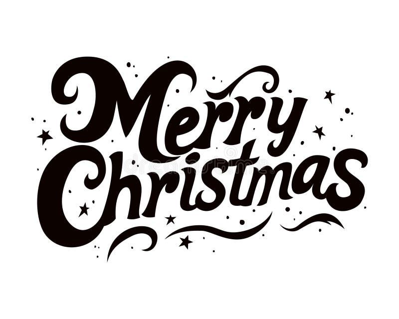 Merry Christmas, Black Silhouette Text. Hand Drawn Lettering with ...