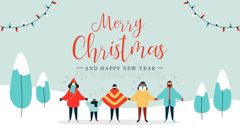 Christmas Diverse Friend Group Hug Greeting Card Stock Vector