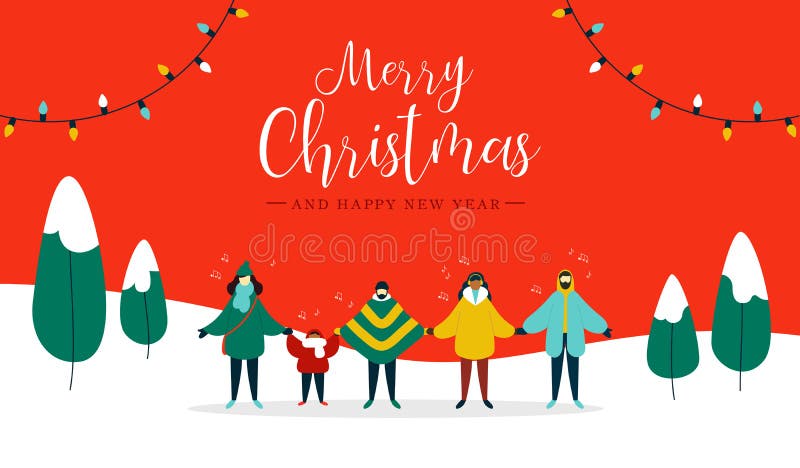 Christmas Diverse Friend Group Hug Greeting Card Stock Vector
