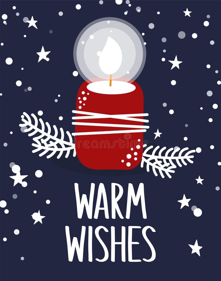 Warm Wishes Greeting Card with a Candle and Christmas Tree Branches ...