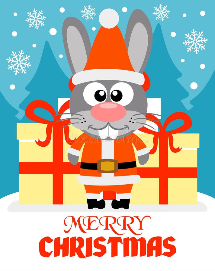 Merry Christmas Card with Rabbit Stock Vector - Illustration of merry ...