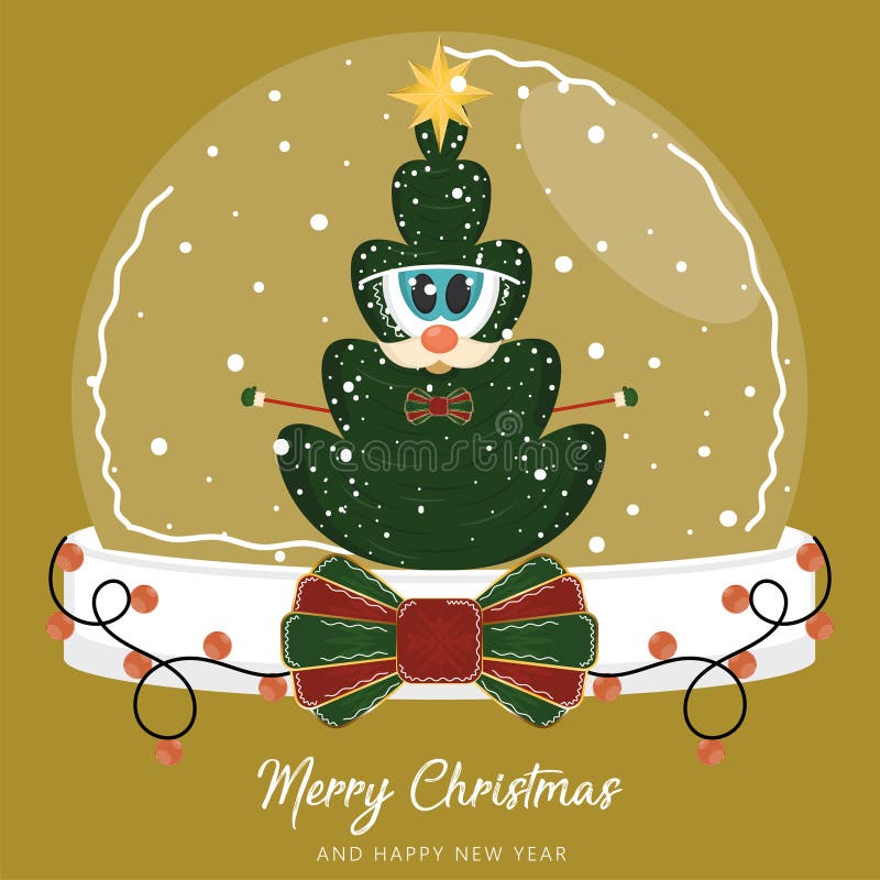 Merry Christmas Card Christmas Tree Catoon Vector Stock Vector ...
