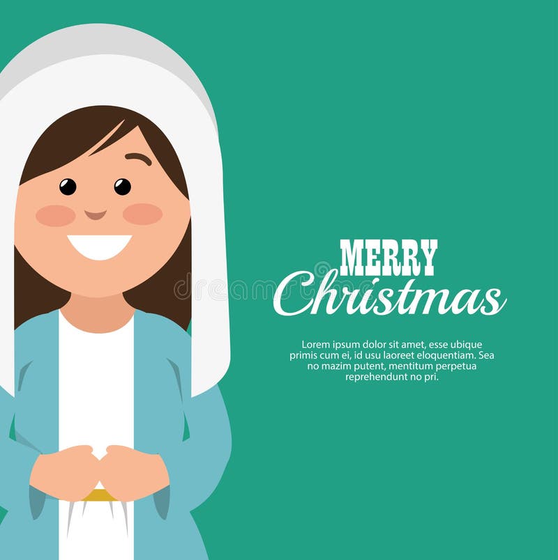 Merry Christmas Card with Virgin Mary Smiling Stock Vector ...