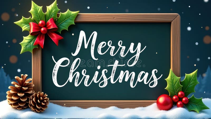 Merry Christmas Chalkboard Sign with Holly and Pine Cones. Stock ...