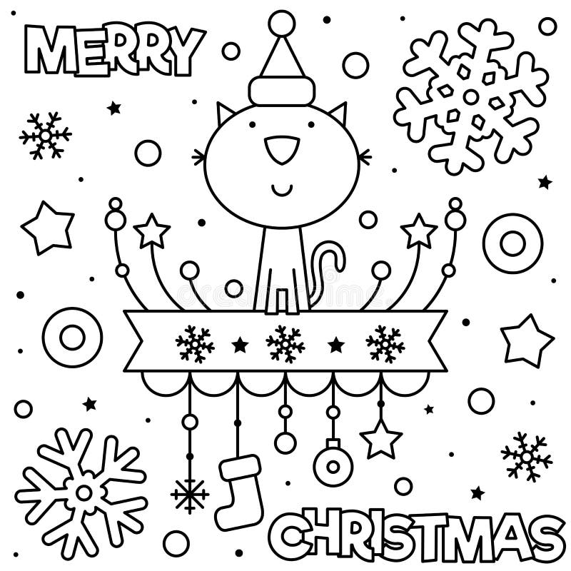 Merry Christmas. Coloring Page. Black and White Vector Illustration ...