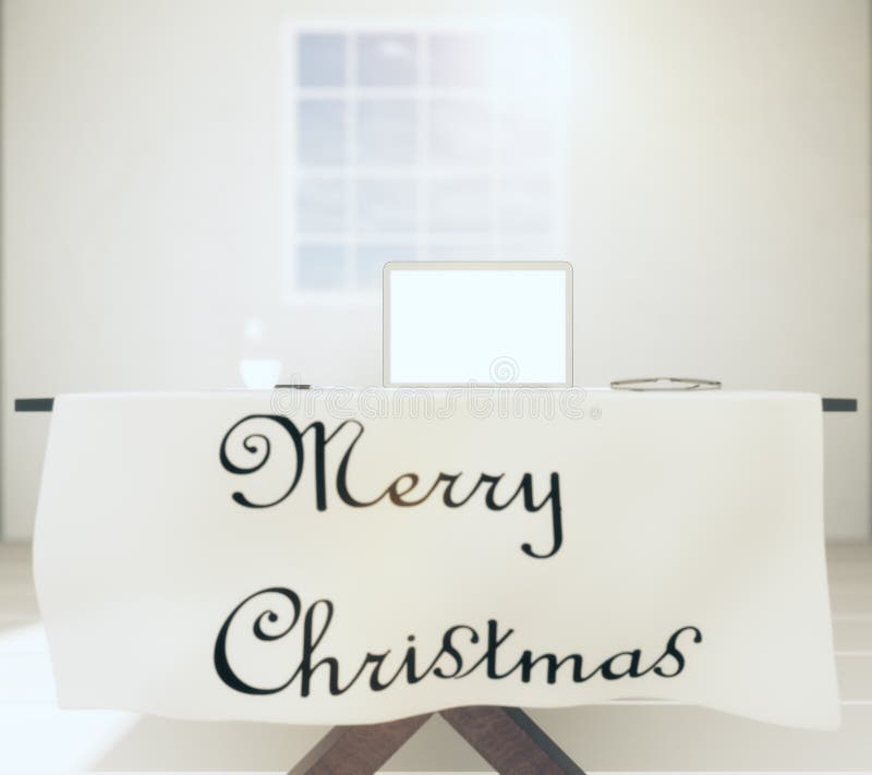 Merry Christmas Concept Blank Laptop Screen Empty White Stock ...