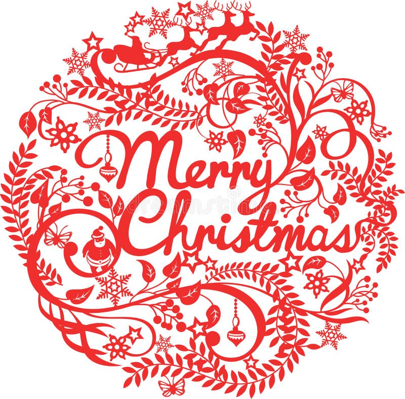 Merry Christmas Cutout Silhouette Stock Vector - Illustration of floral ...