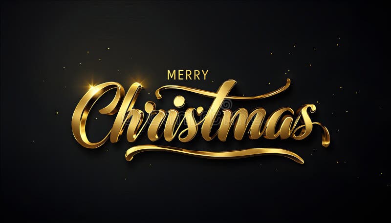 Merry Christmas in Elegant Gold Script on Black Background for Festive ...