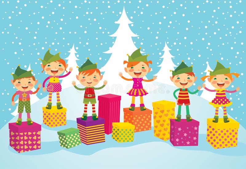 Merry Christmas Elves stock vector. Illustration of gifts - 17223744
