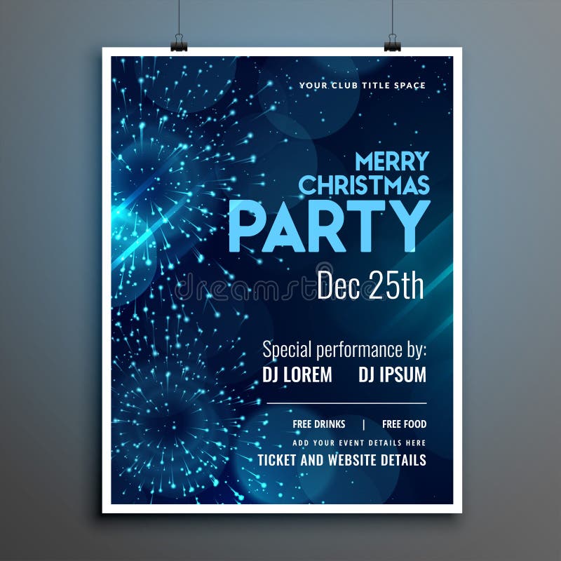 Merry Christmas Event Party Flyer Template with Fireworks Stock Vector ...