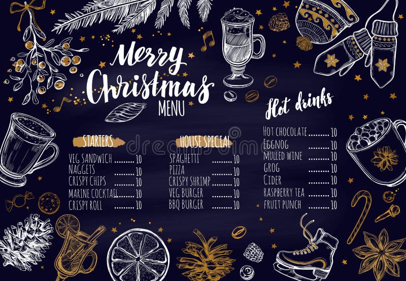 Hot Drinks Winter Menu. Design Template Includes Different Hand Drawn ...