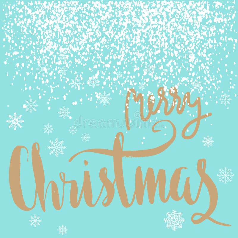 Merry Christmas Gold Lettering Design On Blue Background With