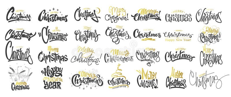 Merry Christmas Gold Lettering Design Set Vector Illustration Stock ...