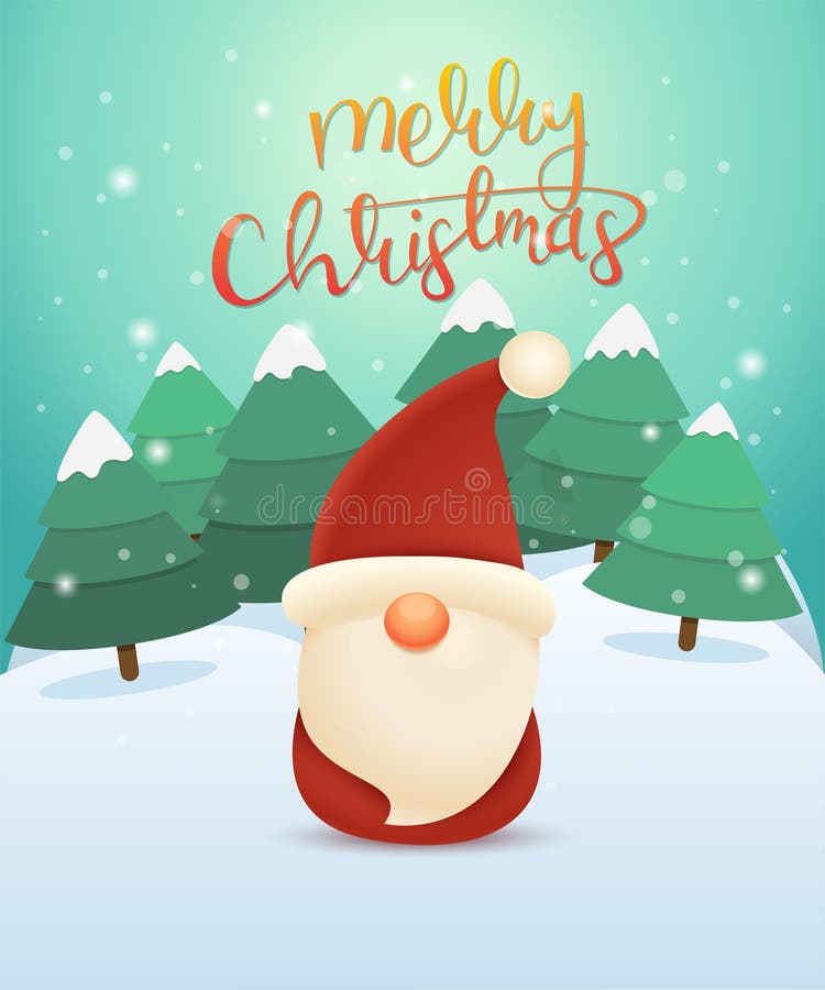Merry Christmas Greeting Card Design with a Cute Dwarf. Stock Vector ...