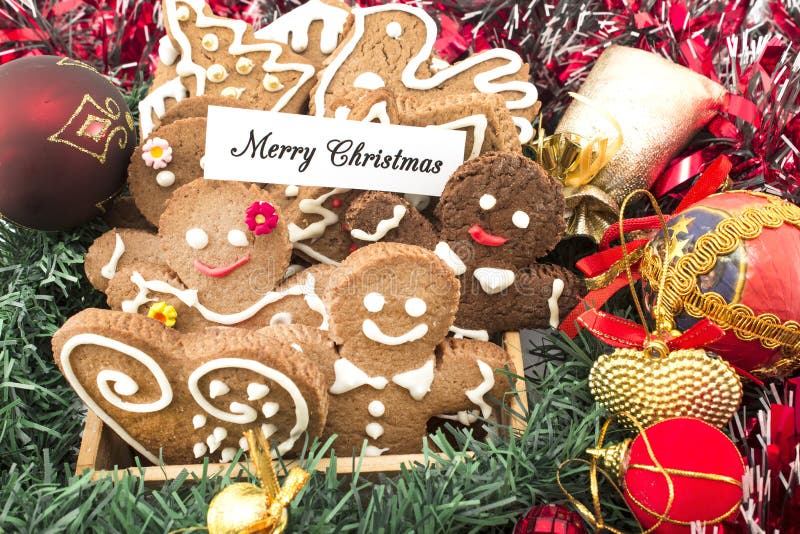 Merry Christmas Greeting Card with Gingerbread Cookies Stock Image ...