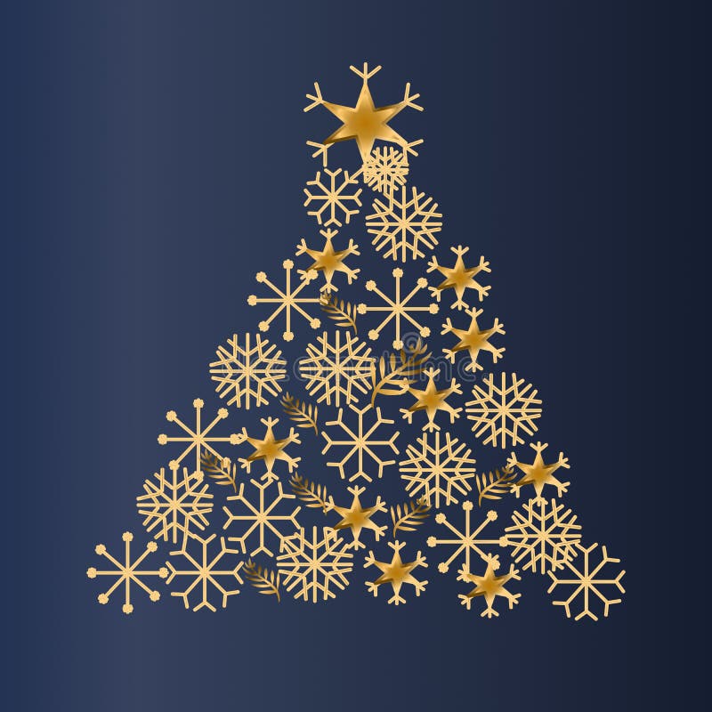 Merry Christmas Greetings with Tree in Navy Blue and Gold Stock ...