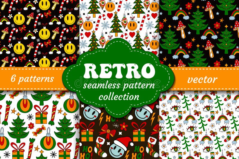 Merry Christmas Groove Seamless Pattern 70s Style. Psychedelic Hippie ... Merry Christmas Groove Seamless Pattern 70s Style. Psychedelic Hippie ...