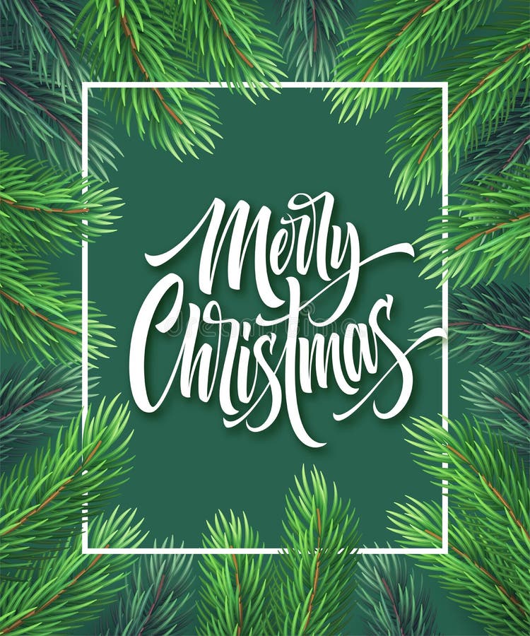 Merry Christmas Hand Drawn Lettering in Rectangular Frame Stock Vector ...