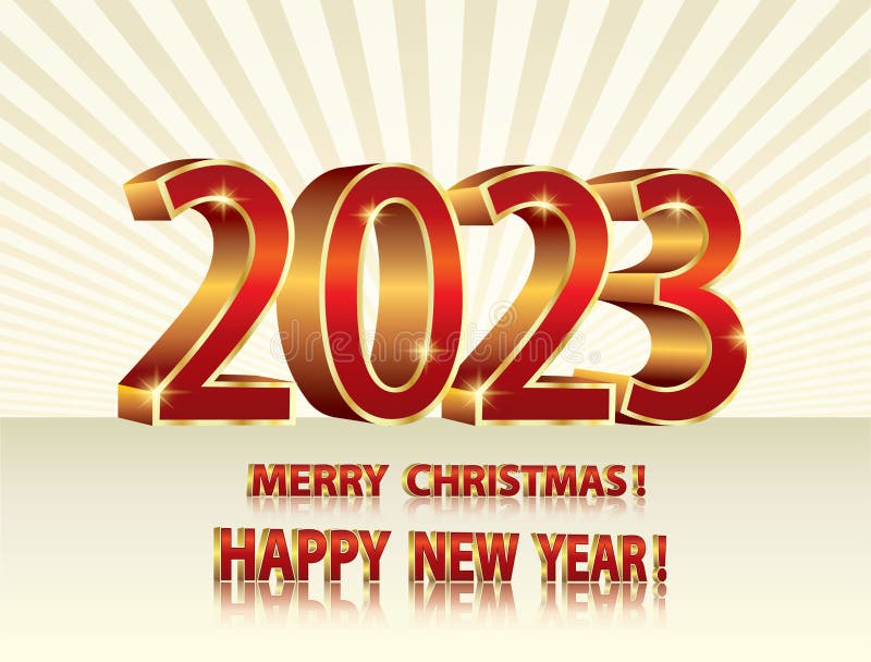 Merry Christmas Happy New Year Banner 2023 3d Golden Shiny Numbers