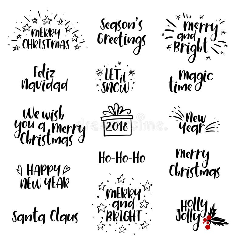 Set Of Merry Christmas Text Hand Drawn Lettering And Happy New Year