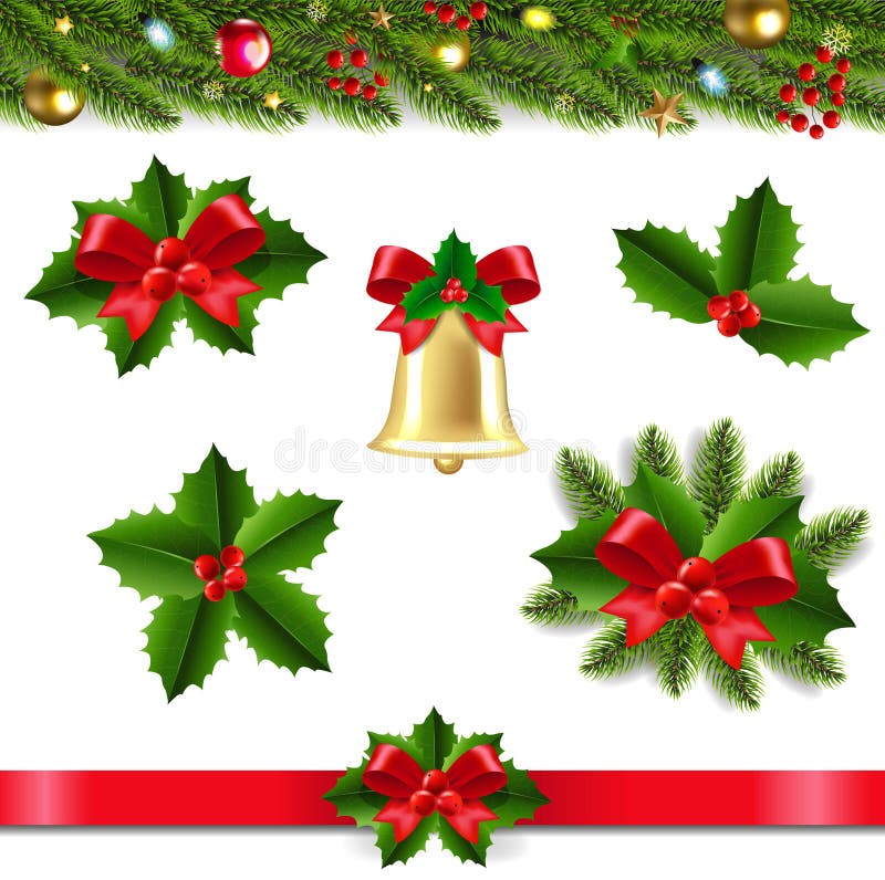 Merry Christmas With Holly Berry Set Stock Illustration Illustration