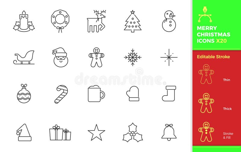 Merry Christmas Icon Set. 20 Vector Editable Festive Seasonal Graphic ...