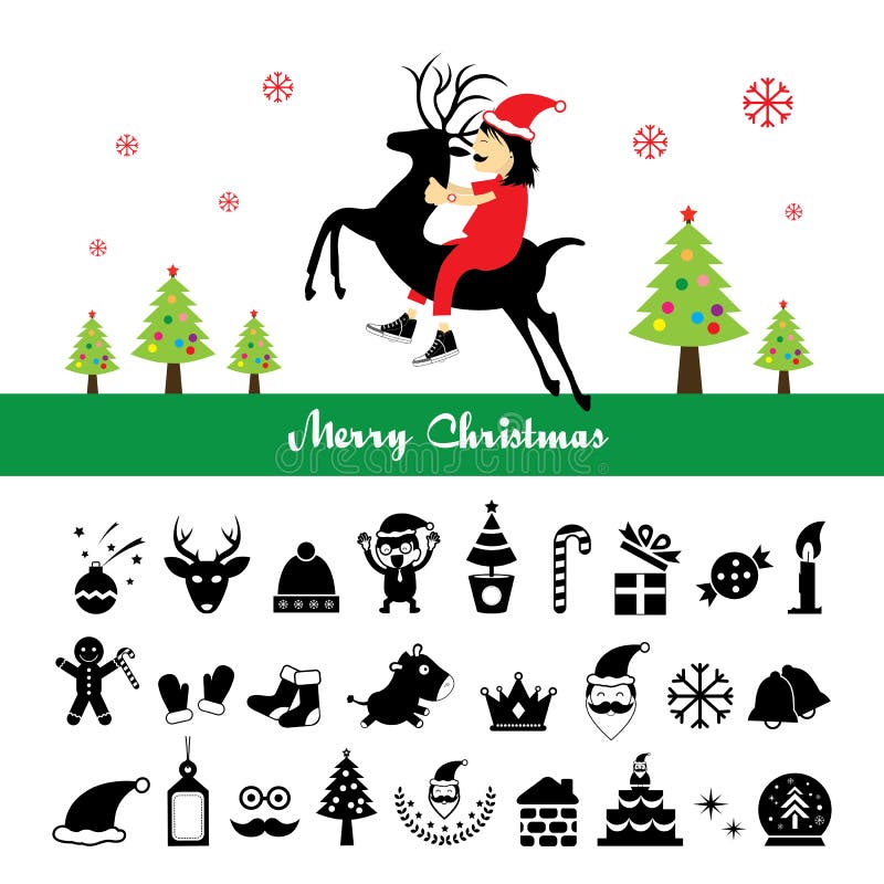 Merry Christmas icons set stock vector. Illustration of holiday - 106728019