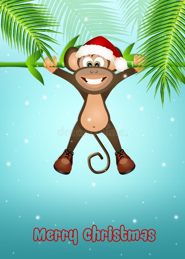 Monkey at Christmas stock illustration. Illustration of palms - 91374144
