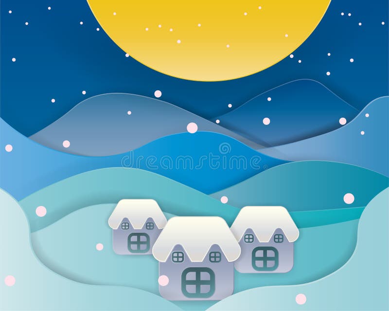 Merry Christmas Landscape with Full Moon . Vector. Stock Vector ...