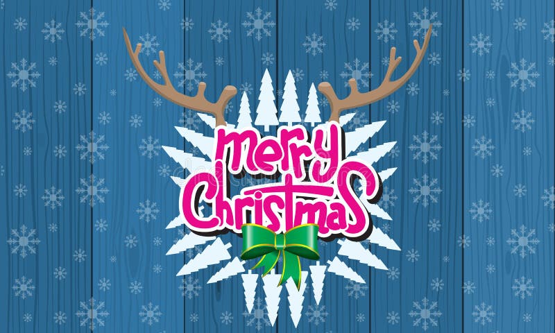 Merry Christmas Lettering Design With Deer Horn With Wood Background