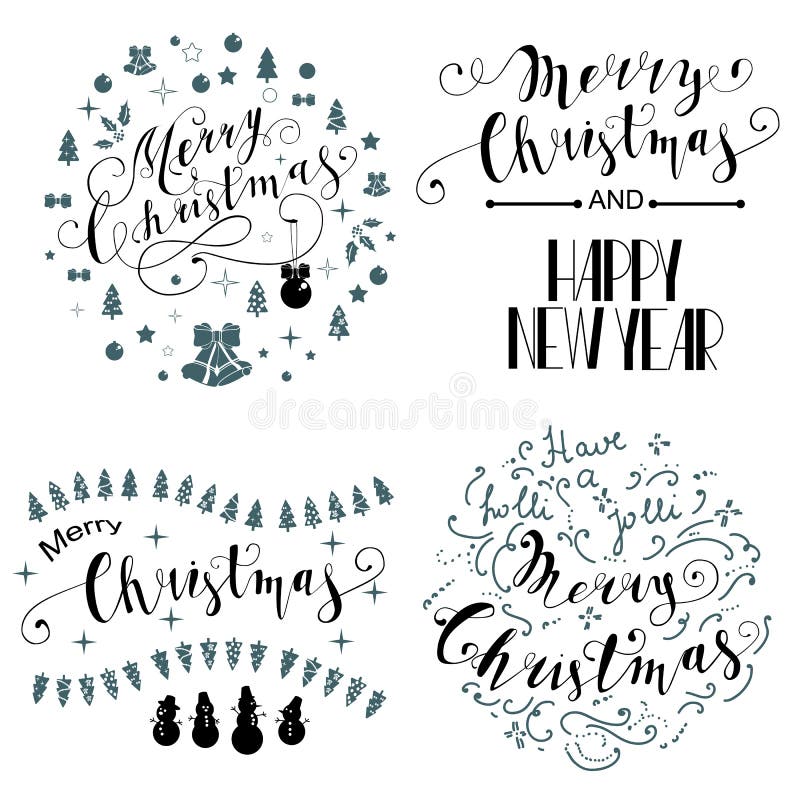 Merry Christmas Lettering Design Set. Vector Illustration Stock Vector ...