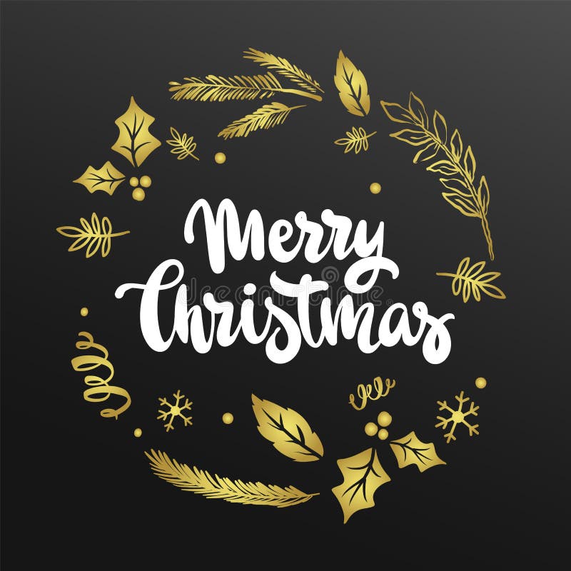 Merry Christmas Lettering Gold Design. Vector Illustration Stock Vector ...