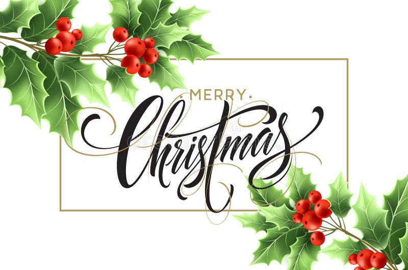 Merry Christmas Lettering in Rectangular Frame Stock Vector ...