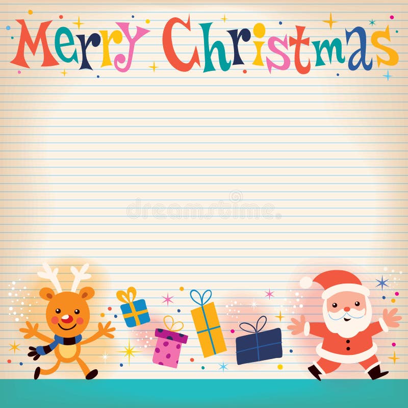 Merry Christmas Lined Note Book Paper Retro Greeting Card Stock Vector ...