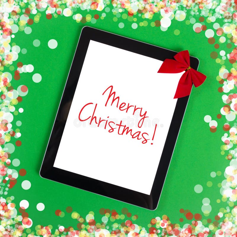 Merry Christmas Message on Tablet Computer Stock Image - Image of ...