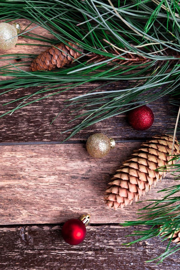 Merry Christmas New Year Composition Rustic Background. Flat Lay. Stock ...