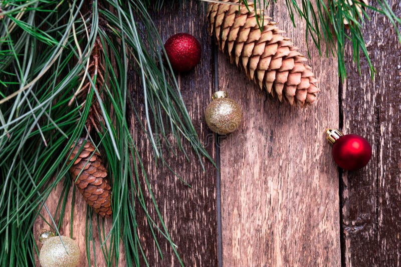 Merry Christmas New Year Composition Rustic Background. Flat Lay. Stock ...